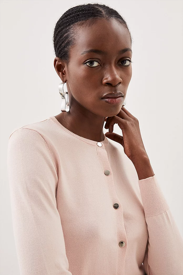 Viscose Blend Knitted Crew Neck Cardigan | Karen Millen Viscose Blend Knitted Crew Neck Cardigan | Karen Millen